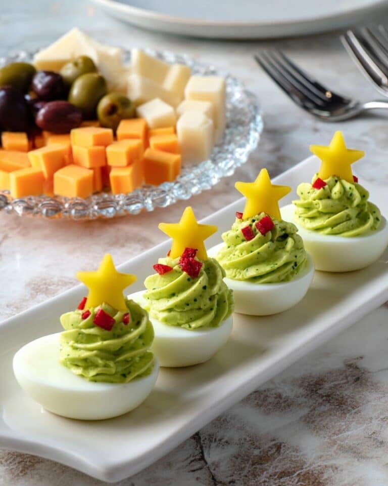 Christmas Tree Avocado Deviled Eggs - Festive Holiday Appetizer