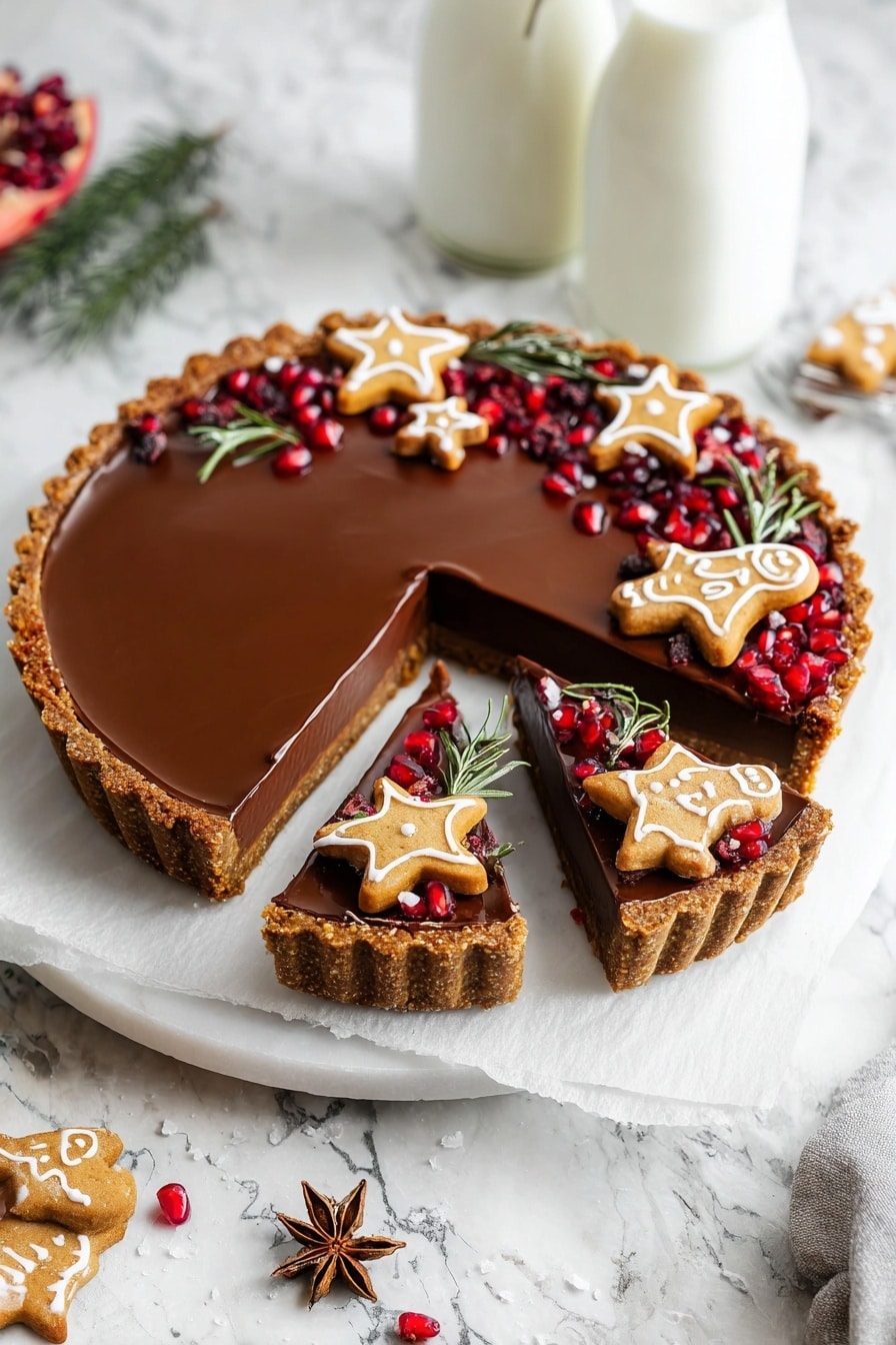 Vegan Gingerbread Chocolate Tart | Festive Plant-Based Dessert